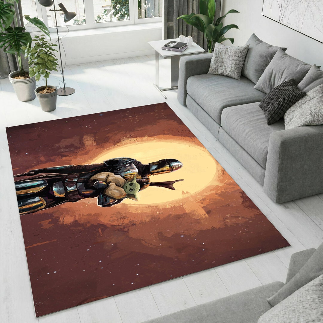 The Mandalorian Rug, Star Wars Rug, Star Wars Gifts, Baby Yoda Rug, Rug ...