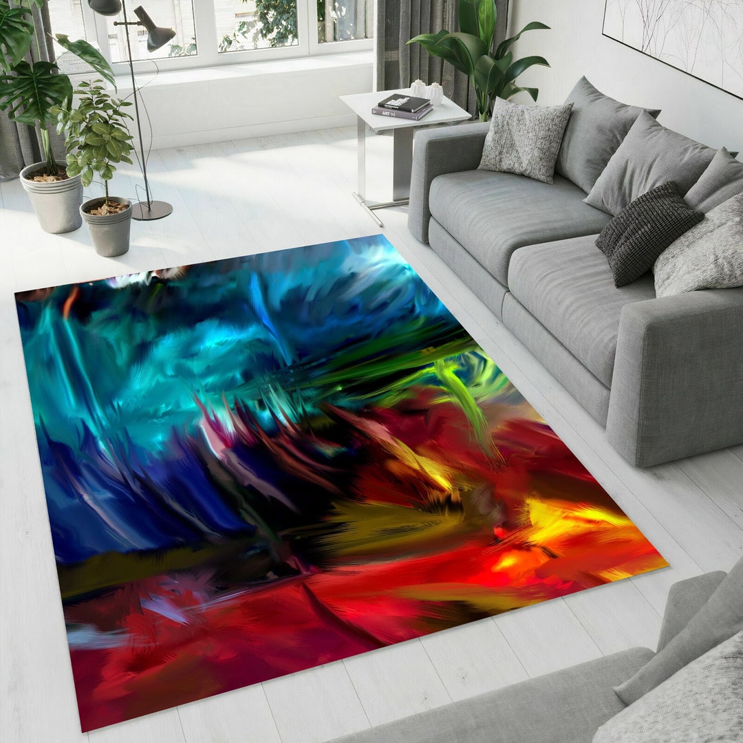 Colorful Rug, Aesthetic Rug, Abstract Rug, Area Rug With Abstract Art ...