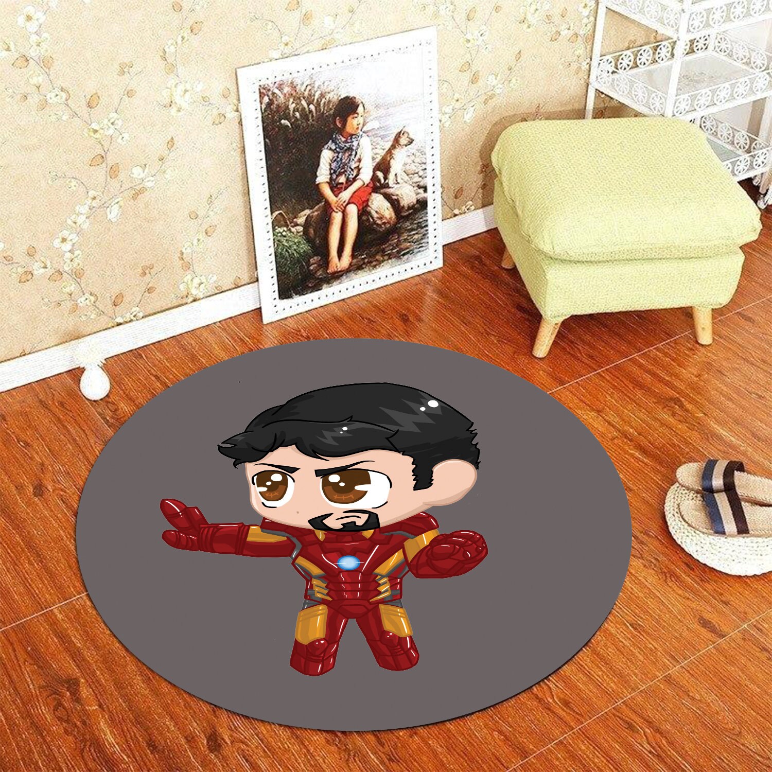 Iron Man Rug, Iron Man Round Rug, Round Carpet, Gamer Room Rug, Non ...