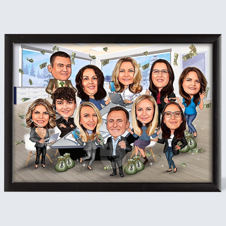 Digital Portrait Group Gift Group Portrait Caricature From - Etsy