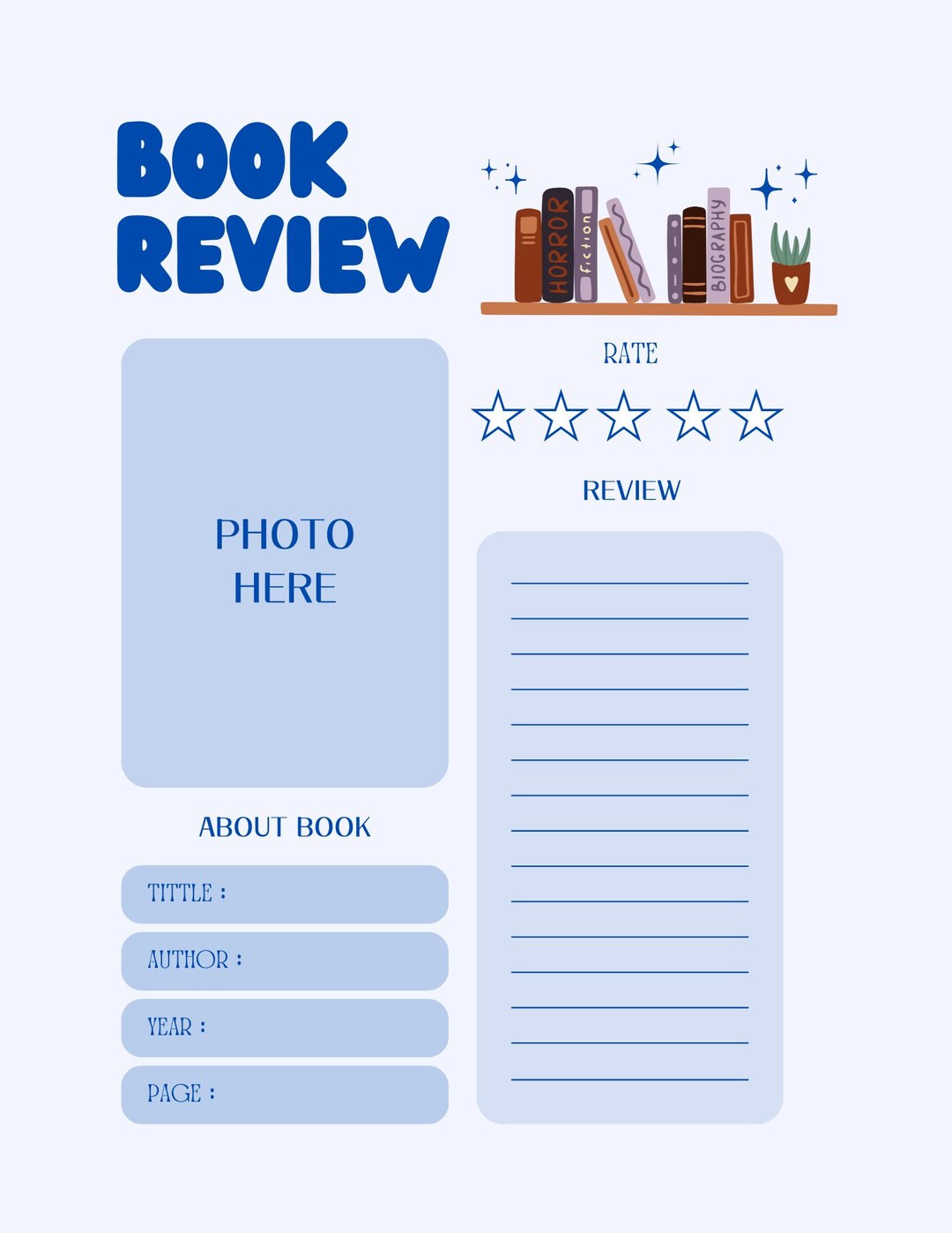 Printable Book Review - Etsy