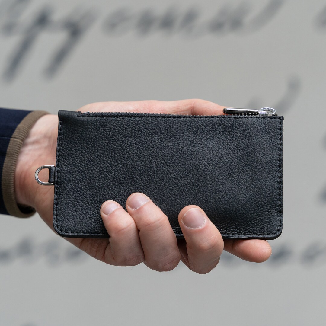 Minimalist Black Leather Zip Wallet for Men and Women – Personalized ...