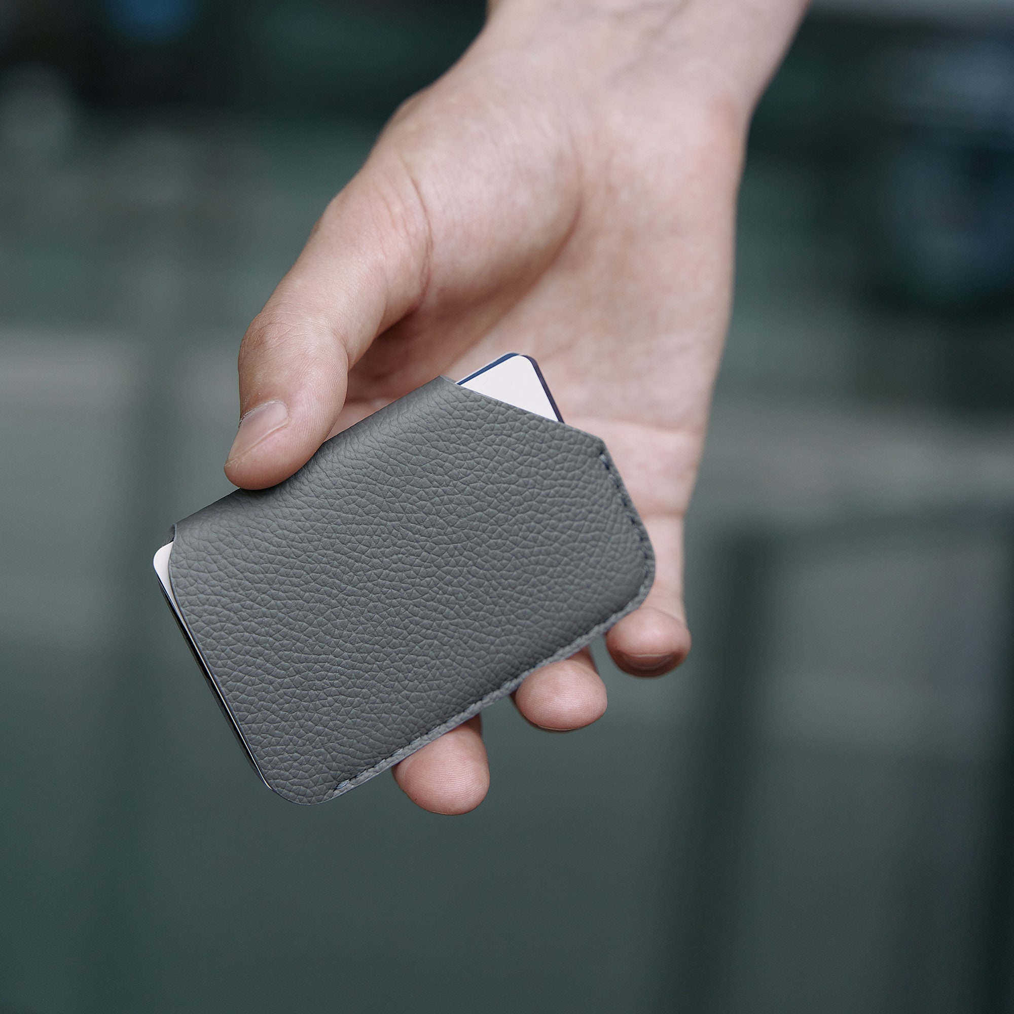 Mini Gray Slide Wallet- Slide Wallet Leather Card Holder Slim Wallet ...