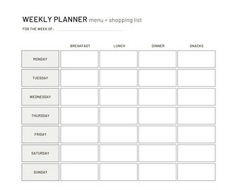 Weekly Menu Grocery List Planner - Etsy