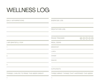 Wellness Log Editable Canva Template; Wellness Worksheet, Digital ...