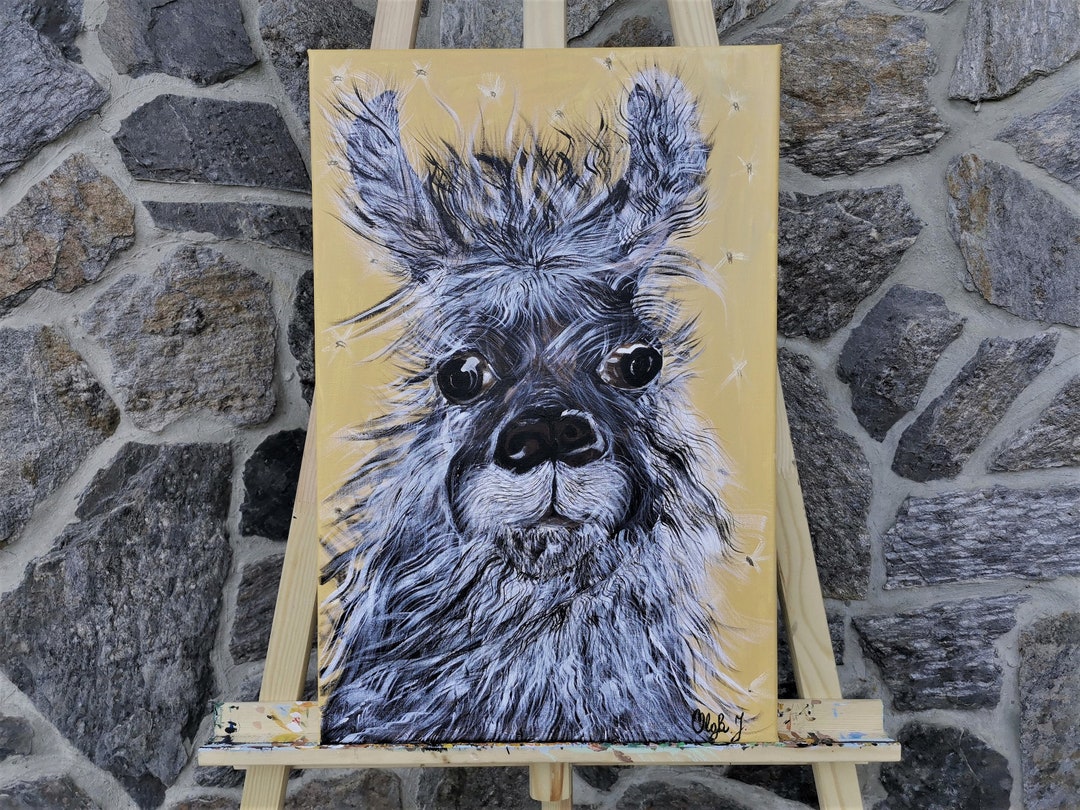 HANDSOME LAMA, 24"x16"acrylic Painting on Canvas, Original, Wall Art ...