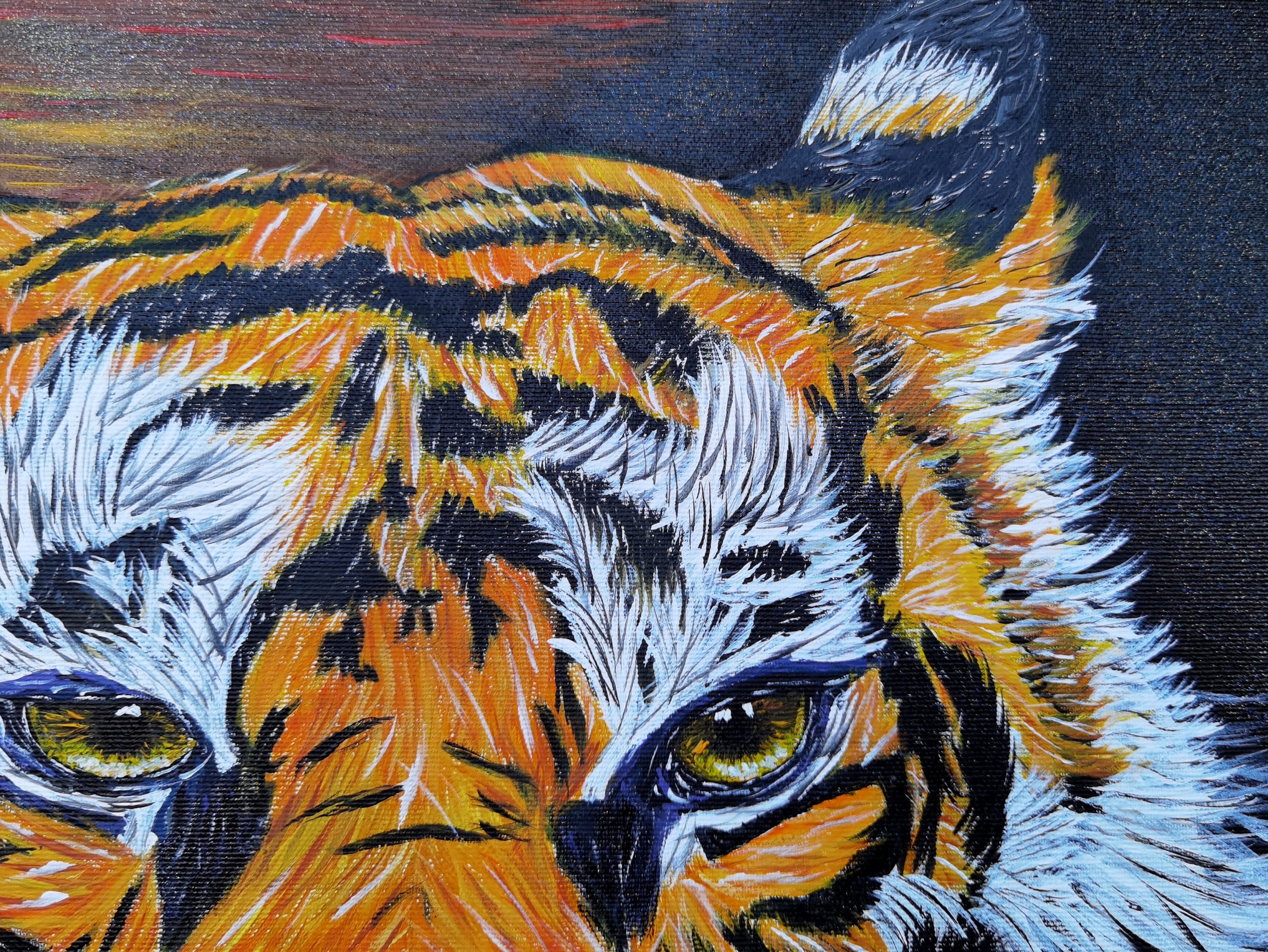 TIGER in THE SUNSET, 26 "x 18", Acryl-Malerei auf Leinwand, Original ...
