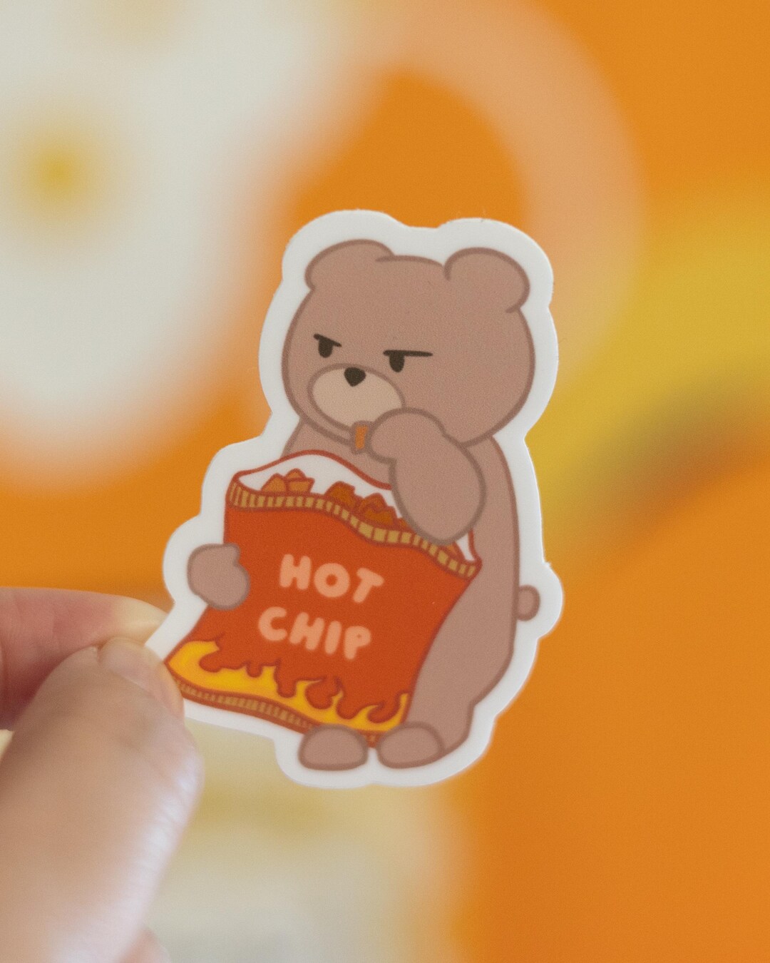 Hot Chip Funny Bear Hot Cheetos Spicy Chips Sticker | Waterproof Vinyl ...