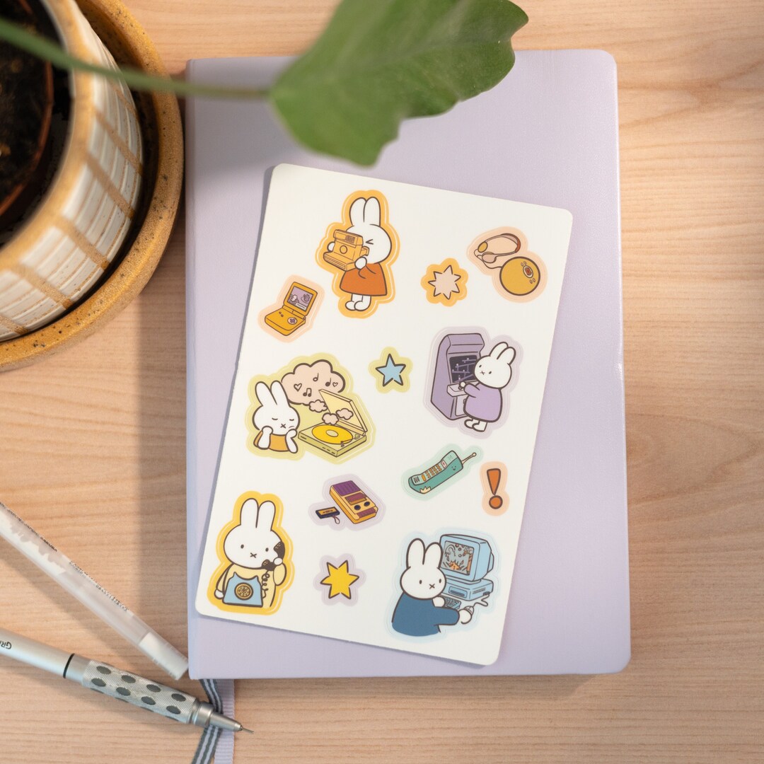 Retro Tech Rabbit Sticker Sheet Waterproof, Waterbottle Decoration ...