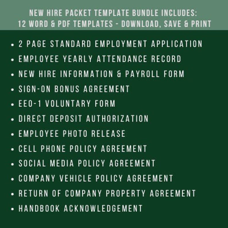 Complete New Hire Employee Welcome Packet 12 Forms Included - Etsy