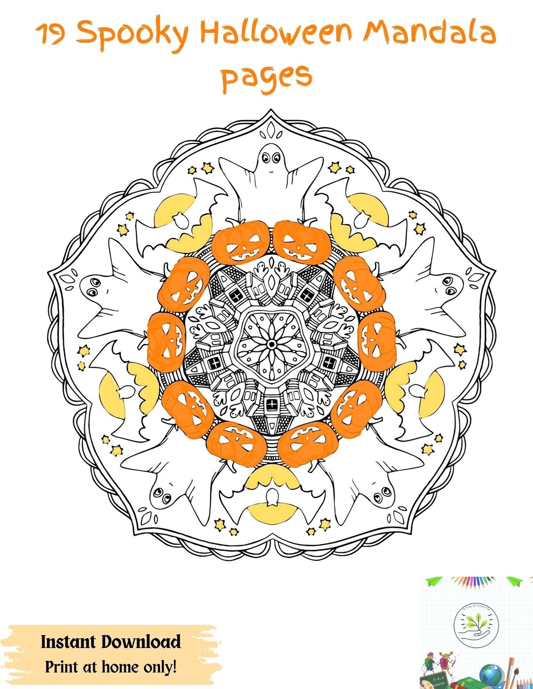 Spooky Halloween Mandala Coloring Pages: Kids & Adults (digital ...