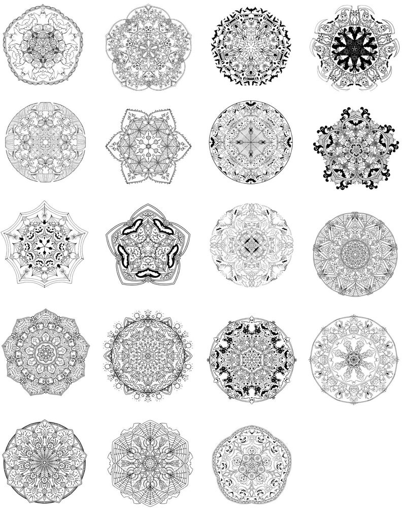 Spooky Halloween Mandala Coloring Pages: Kids & Adults (digital ...