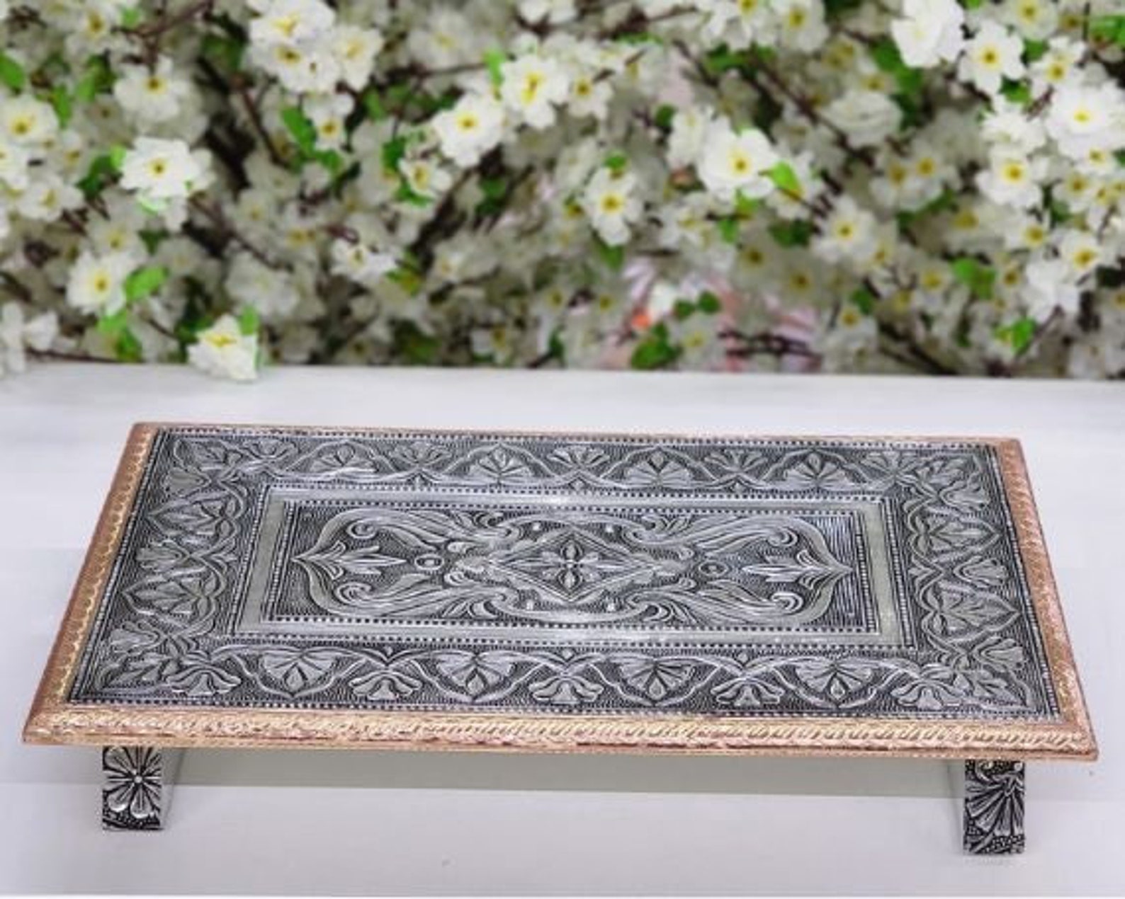 Beautiful Designer Pooja Stool Indian Wooden Bajot Oxidize - Etsy