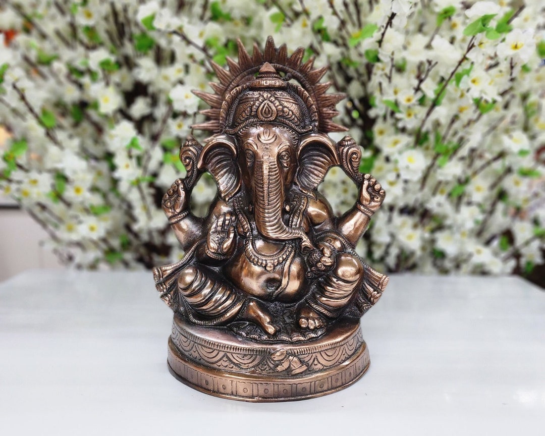 Lord Ganesha Statue Bronze Hindu God of Good Luck Large Ganesha Idol ...