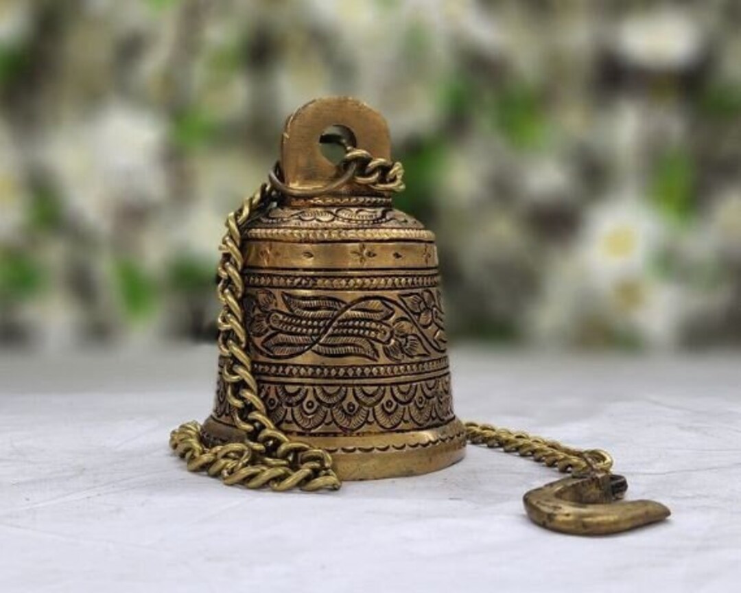 Brass Hanging Bell With Chain Indian Decor Entrance Bell for Home ...