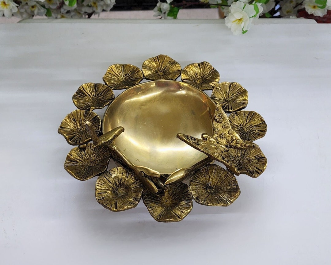 Brass Flower & Birds Urli Centre Table Decor Urli Bowl Flower Design ...