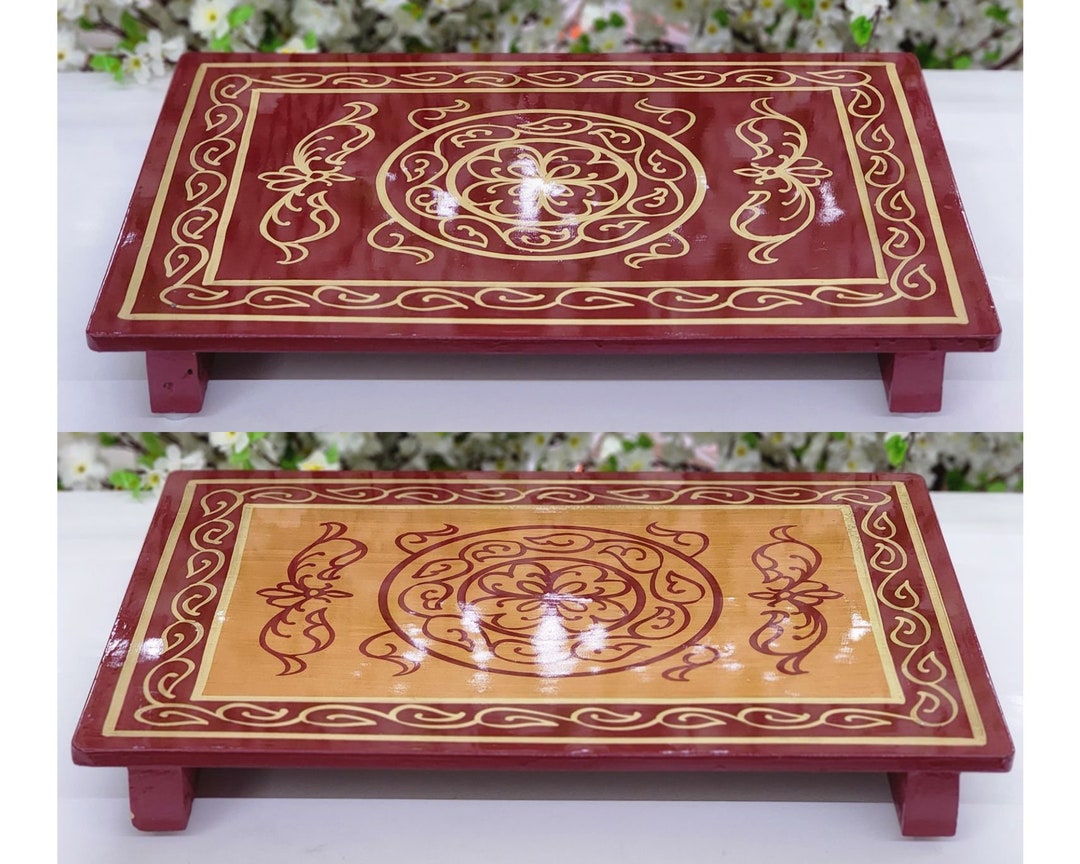 Indian Traditional Sitting Stool Wooden Bajot Handmade Pooja Chowki ...