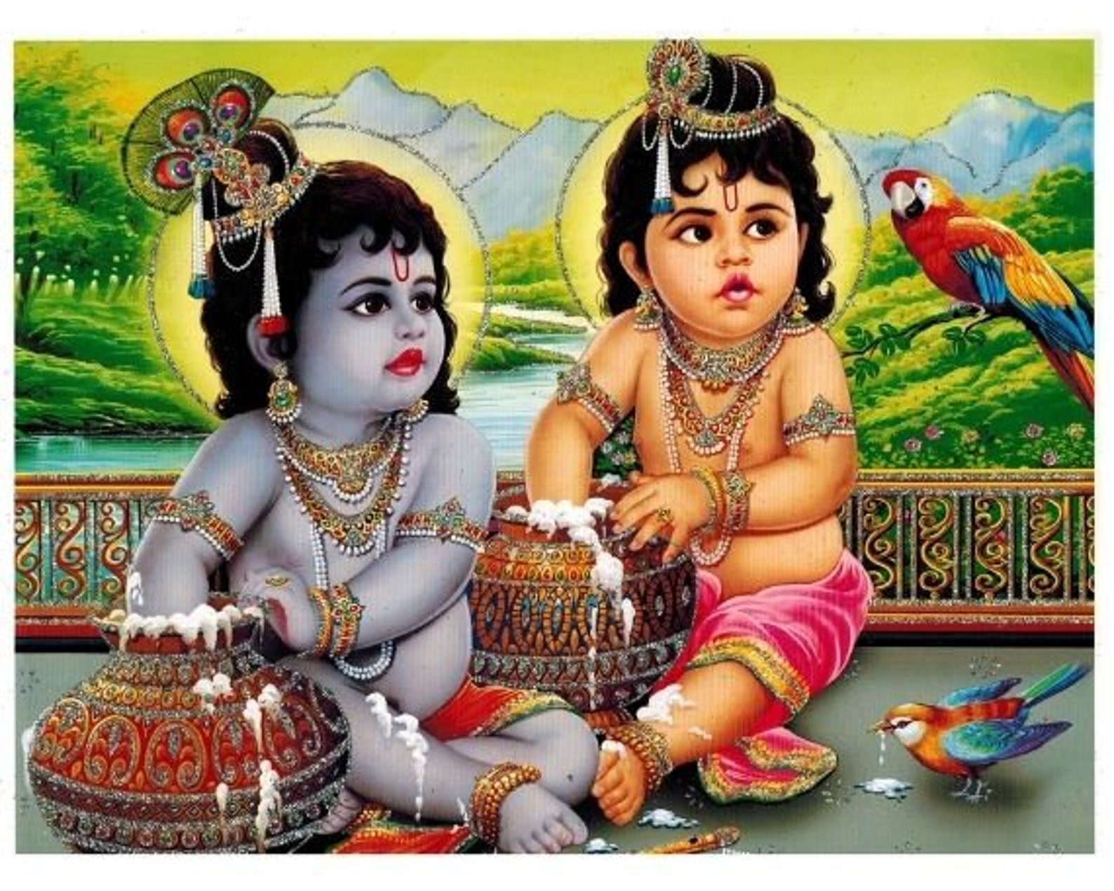 Baby Krishna With Balram Poster Lord Krishna Poster With - Etsy