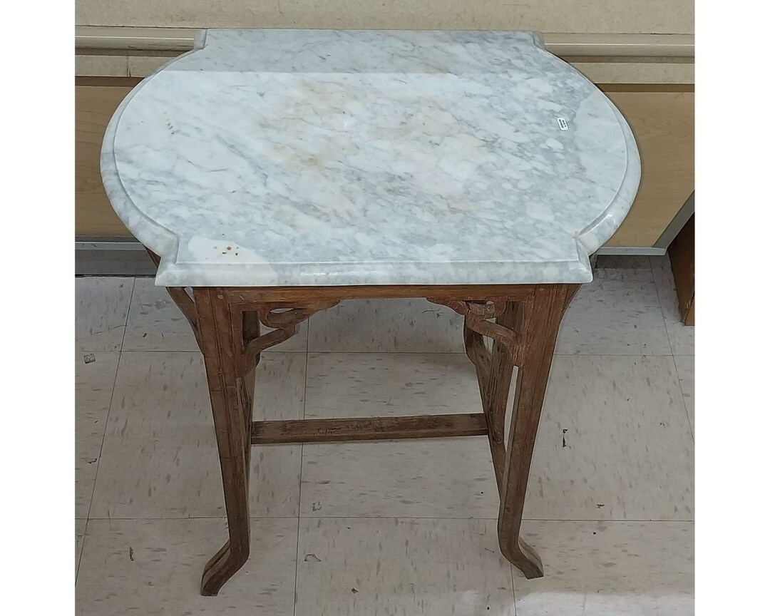 White Marble Wooden Table Vintage Wood and Marble Coffee Table Side End ...