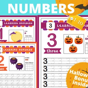 NUMBER TRACING Worksheets | Numbers Printable | Halloween | Preschooler ...