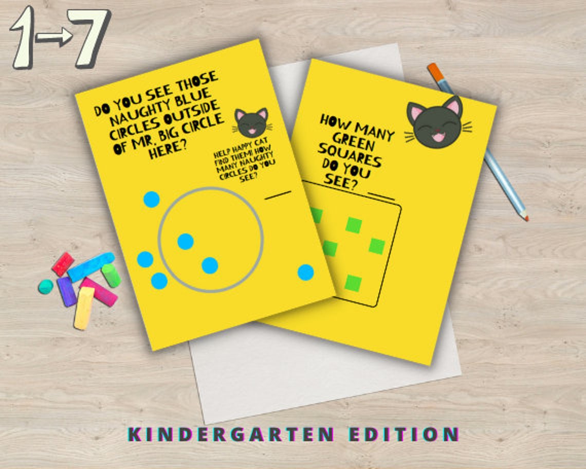 Worksheet for Kids, Learn Numbers 1-7, Kindergarten Edition, Happy Cat ...
