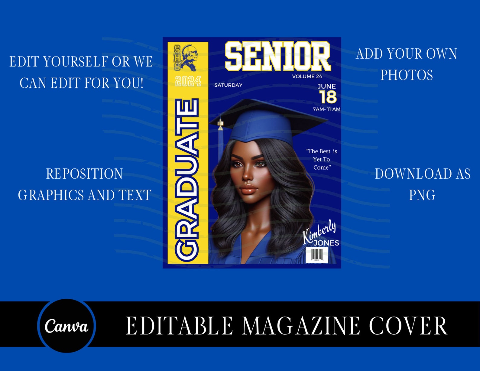 Grad Canva Senior 2024 Magazine Templates • Editable • Graduate ...