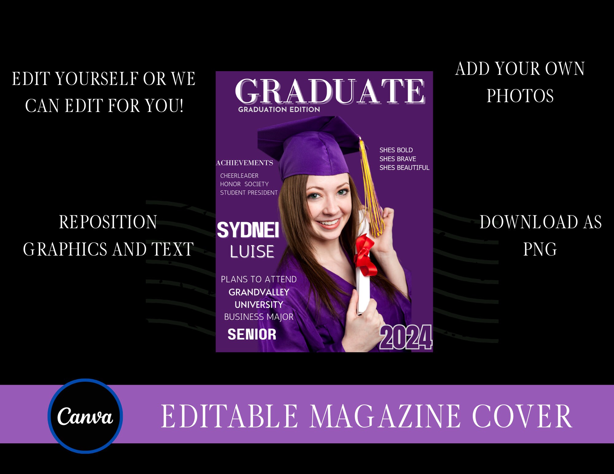2024 Graduation Editable Digital Magazine Cover | Custom Magazine Cover ...