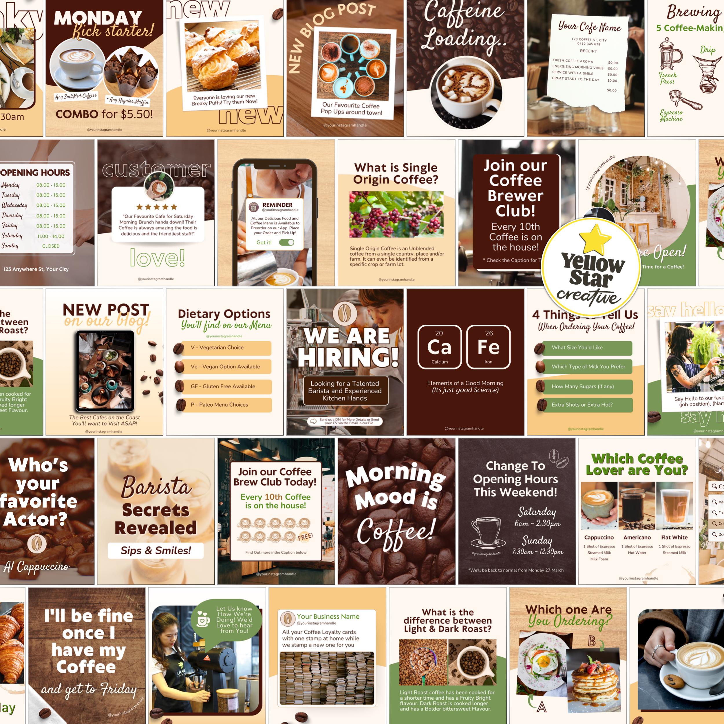 Cafe Coffee Shop Business Social Media Designs. 50 Canva Instagram ...