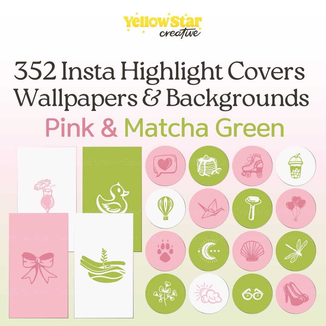 Pink & Green Matcha Cute Instagram Highlight Covers, 352 Pastel Kawaii ...