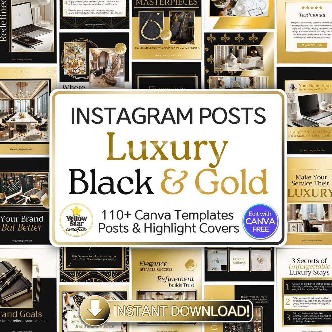 Black and Gold Instagram Luxury Branding Canva Templates. 40+ Luxury ...