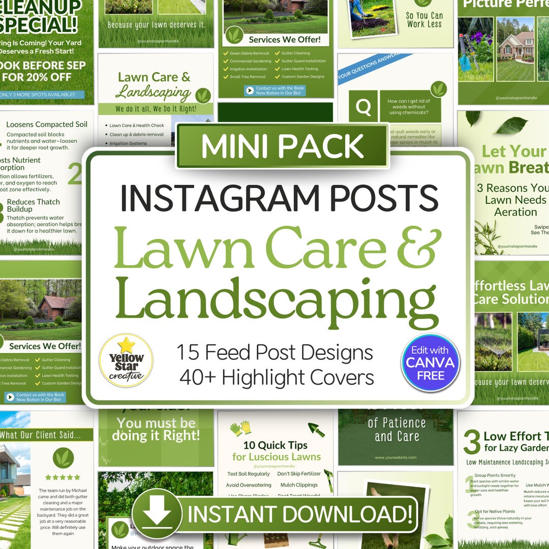 Lawn Care Services & Landscaping Business Mini Instagram Post Templates ...