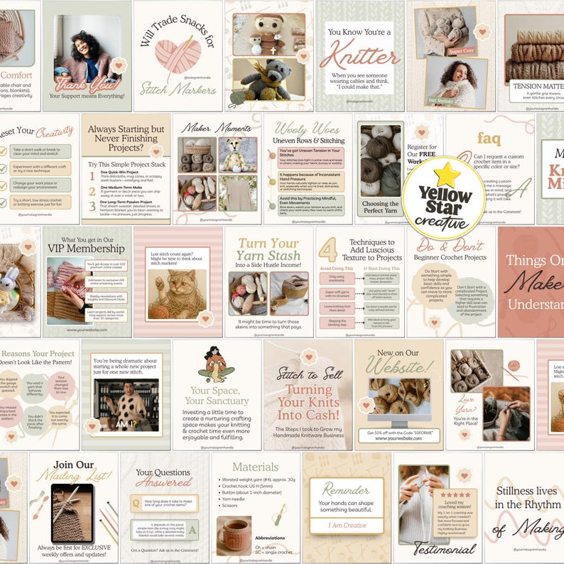 Knitting & Crochet Instagram Templates Bundle. 50+ Canva Designs for ...