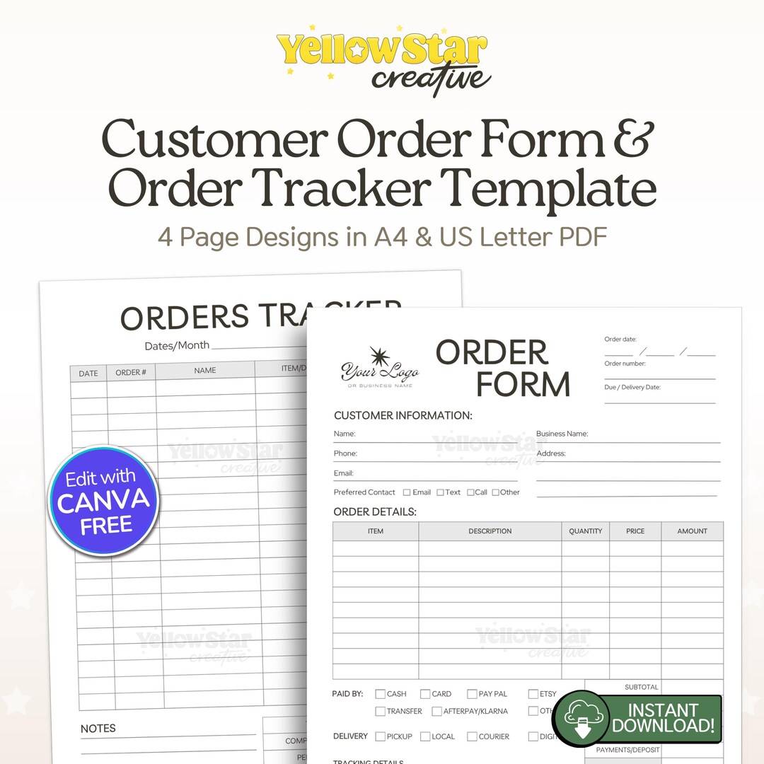 Editable Template Customer Order Form & Order Tracker Canva Templates ...
