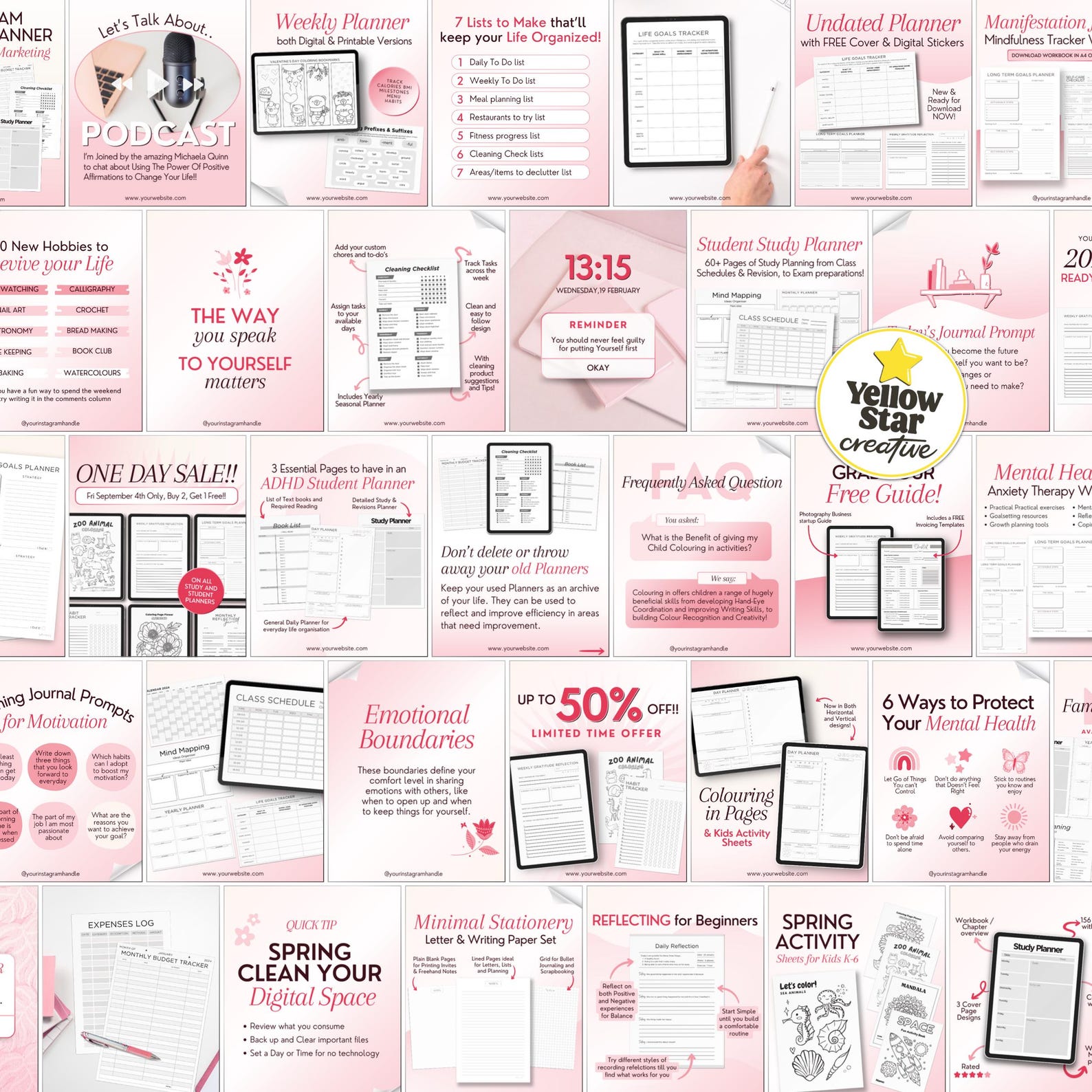 Digital Product Mockups Instagram Posts Canva Templates, 100+ Pink ...