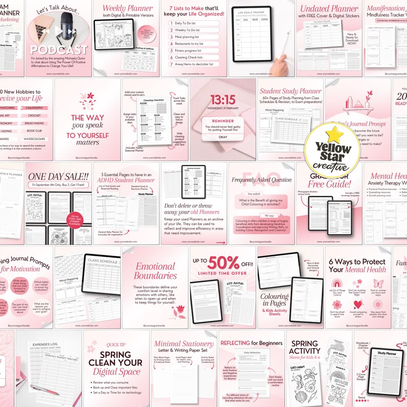 Digital Product Mockups Instagram Posts Canva Templates, 100+ Pink ...