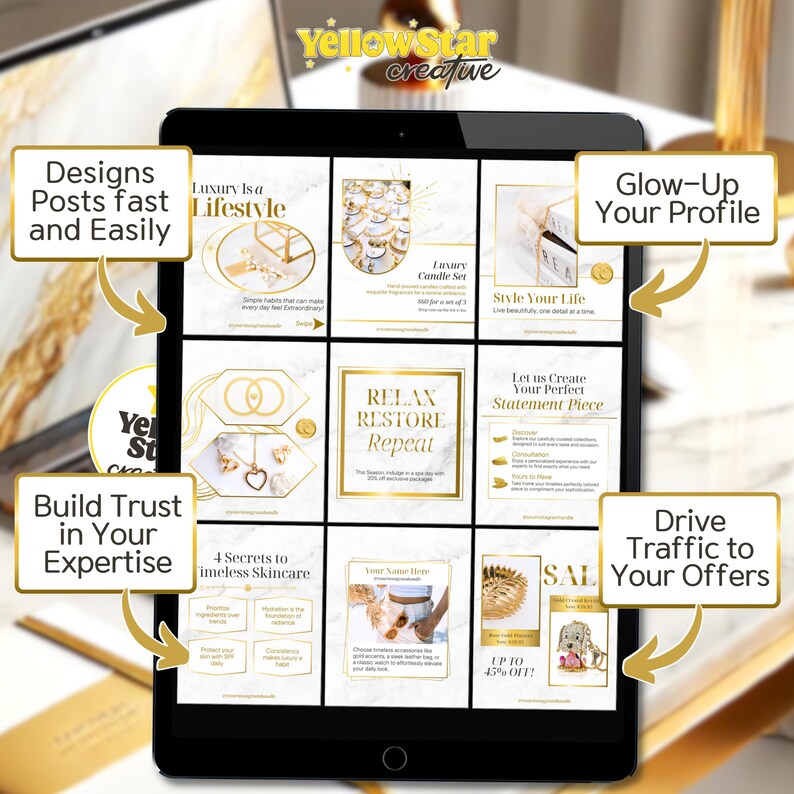 White and Gold Instagram Luxury Branding Canva Templates. 40+ Social ...