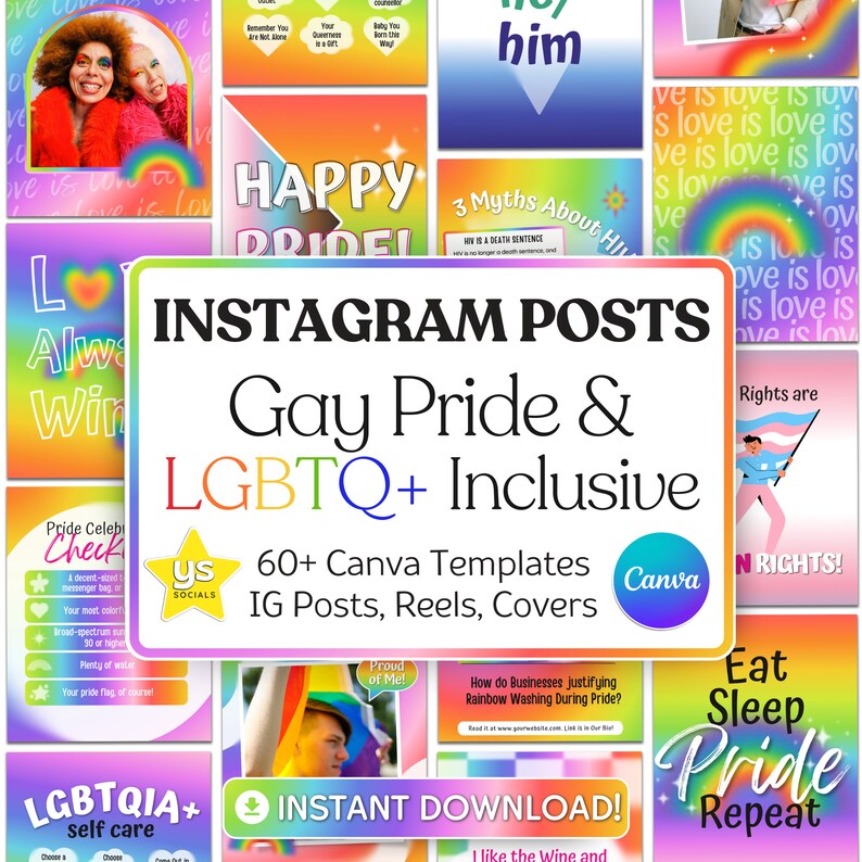 Gay Pride Instagram & LGBTQIA Inclusive Social Media Posts. 60 Rainbow ...