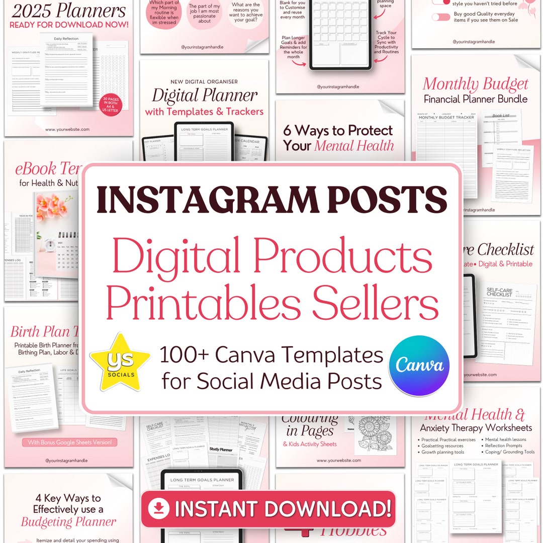 Digital Products Instagram Canva Templates. 100 Post Designs & Mockups ...