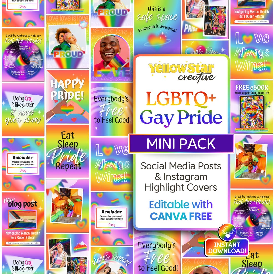 LGBTQ Gay Pride Month Instagram Canva Templates. Mini Pack 15 Social ...