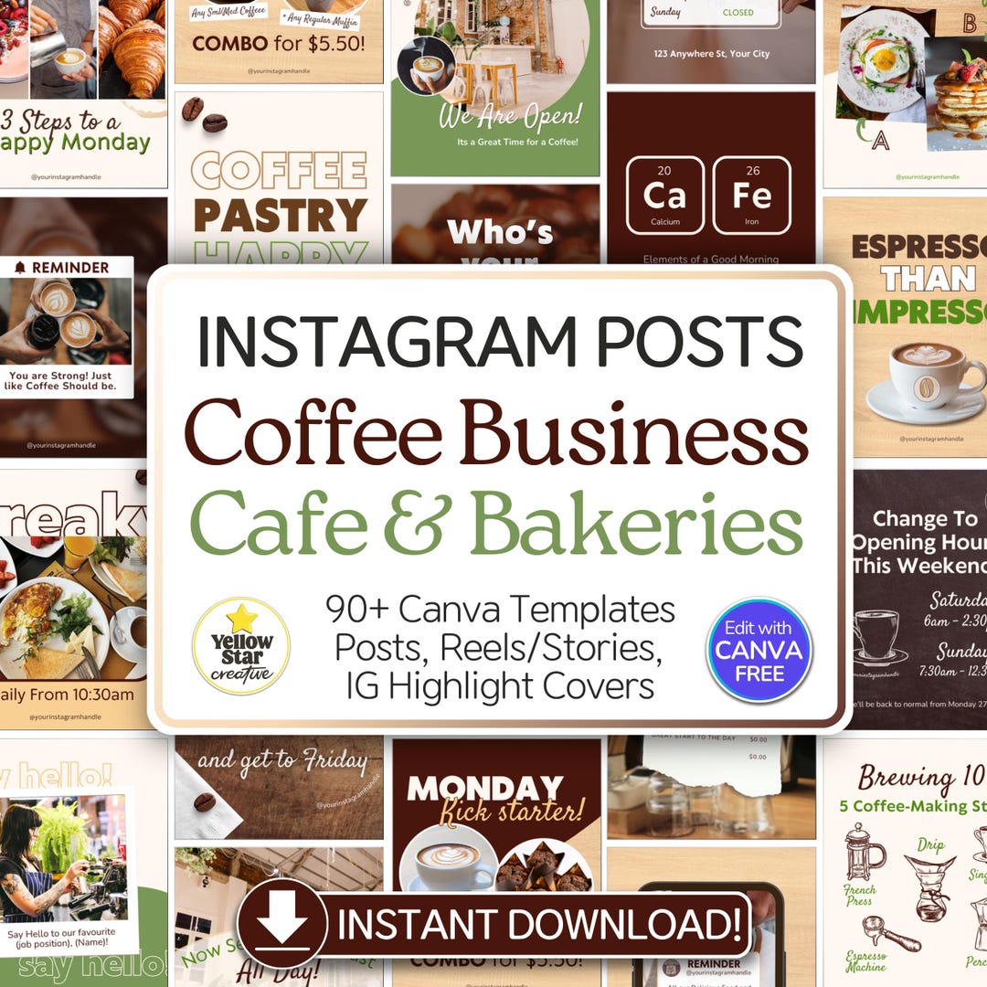 Cafe Coffee Shop Business Social Media Designs. 50 Canva Instagram ...