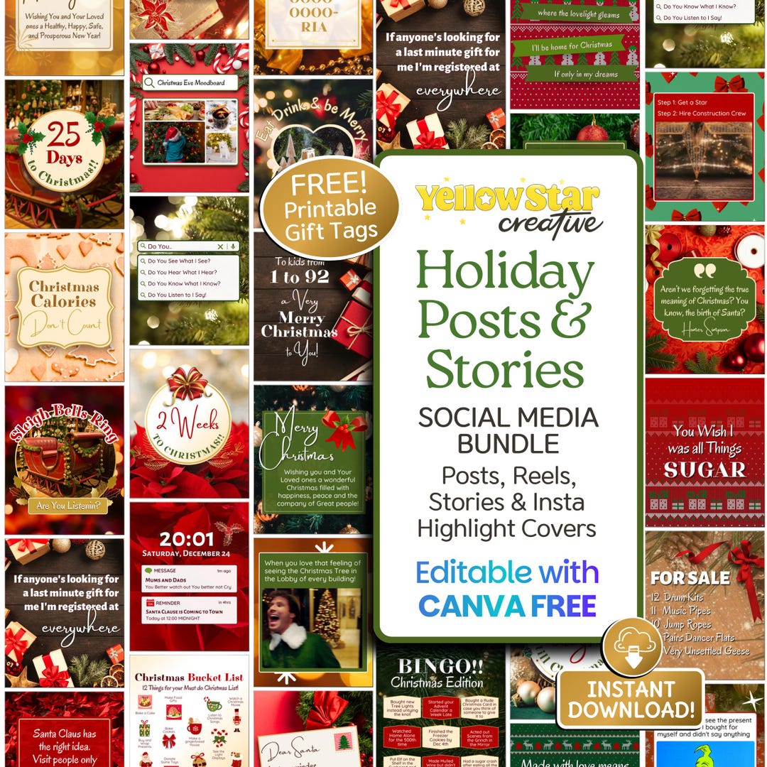 Holiday Social Media Christmas Templates Bundle. 50+ Red Green Gold ...