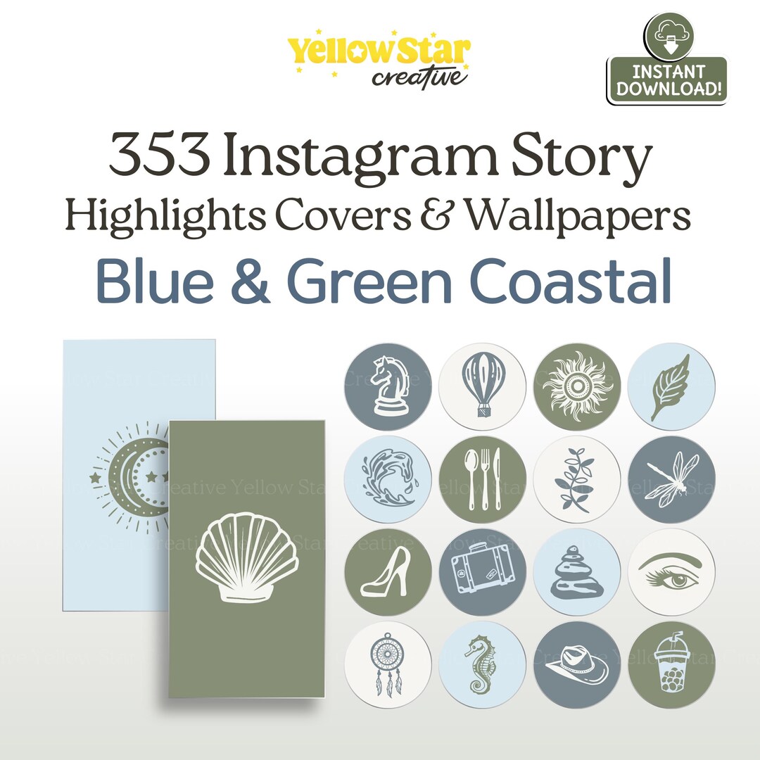 Blue Green Coastal Style Handdrawn Insta Highlight Cover Icons, 353 ...