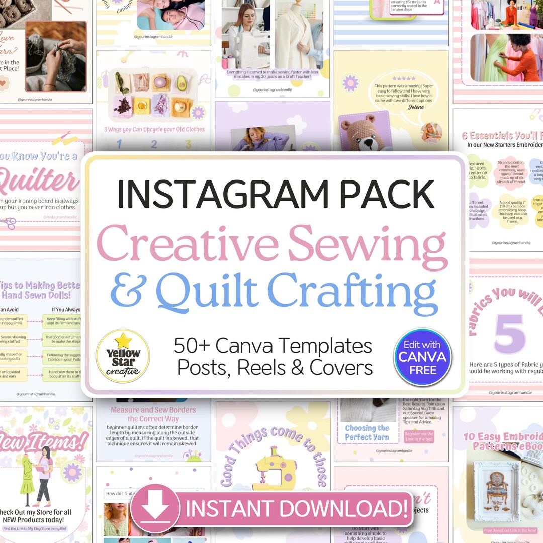 Sewing Instagram Post Templates Bundle | Pastel Quilting & Sewing ...
