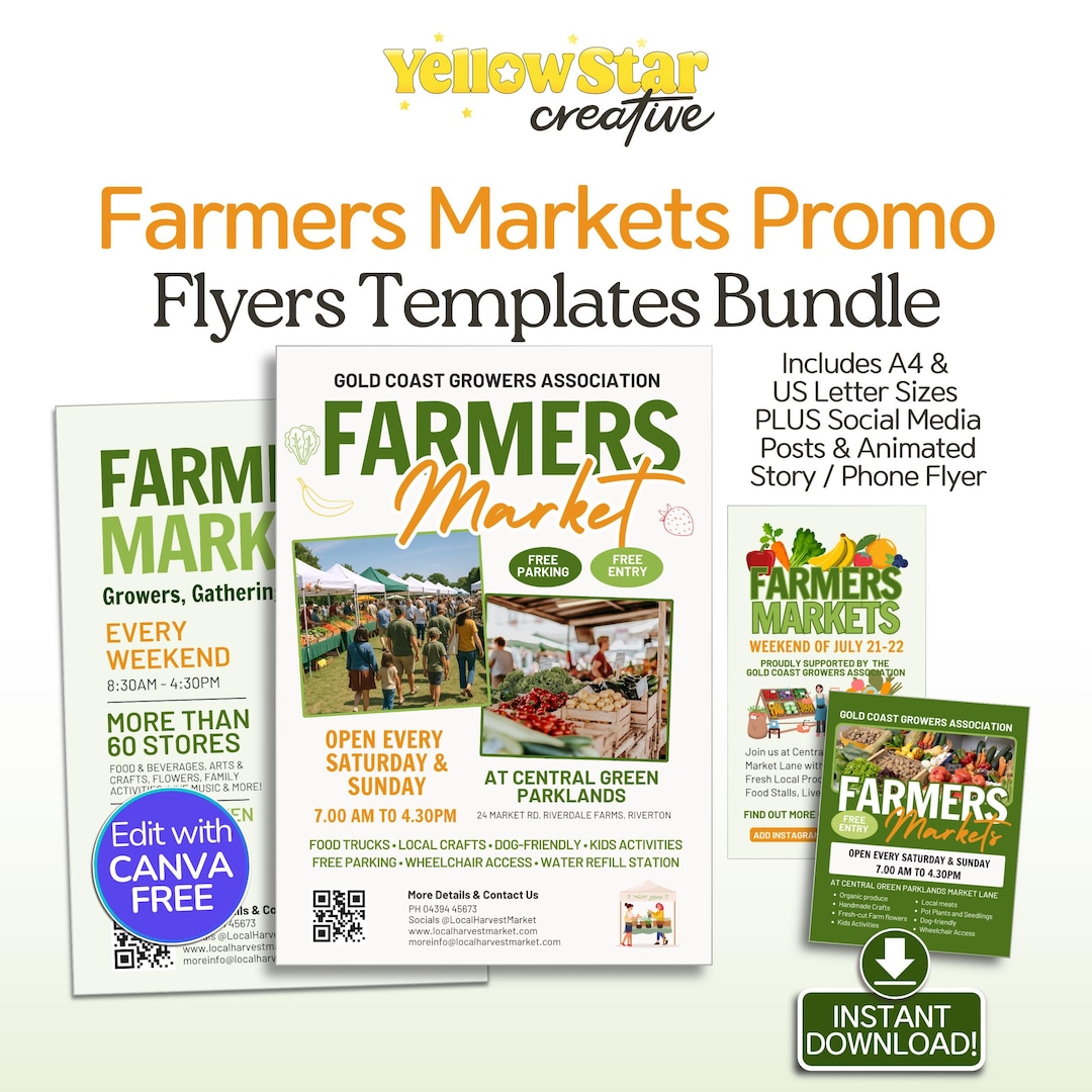 Farmers Market Flyer Designs Canva Templates. Print & Digital Editable ...