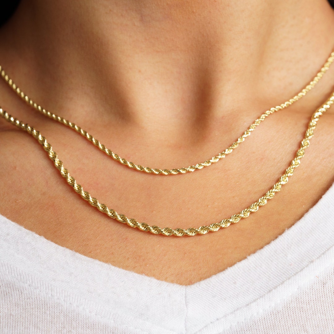 Solid 10K Gold Rope Chain Gold Rope Necklace 2mm 2.7mm 18inch 20 22 24 ...