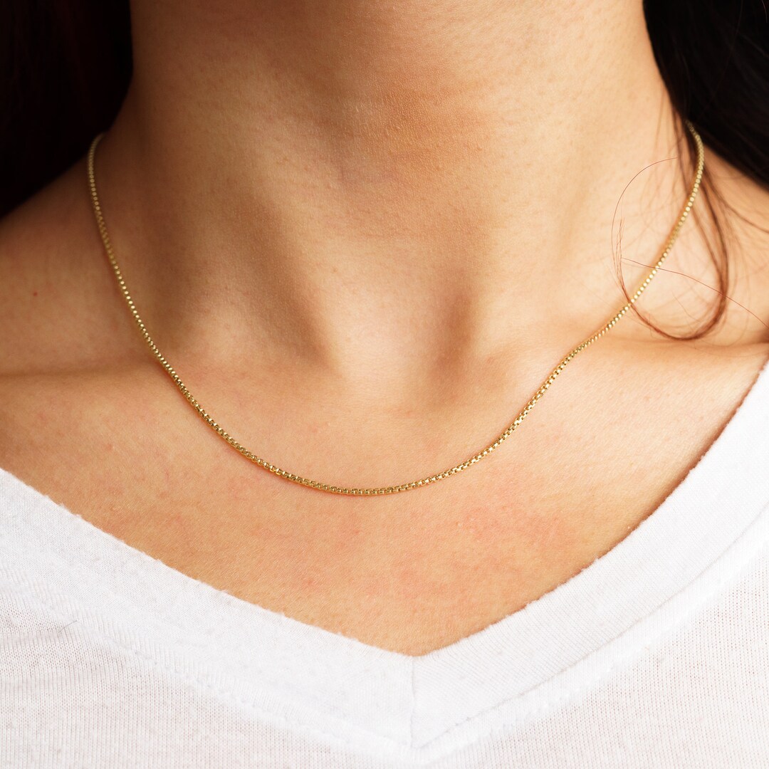 Gold Box Link Chain - 14K Gold Chain Necklace , Yellow Solid Gold ...