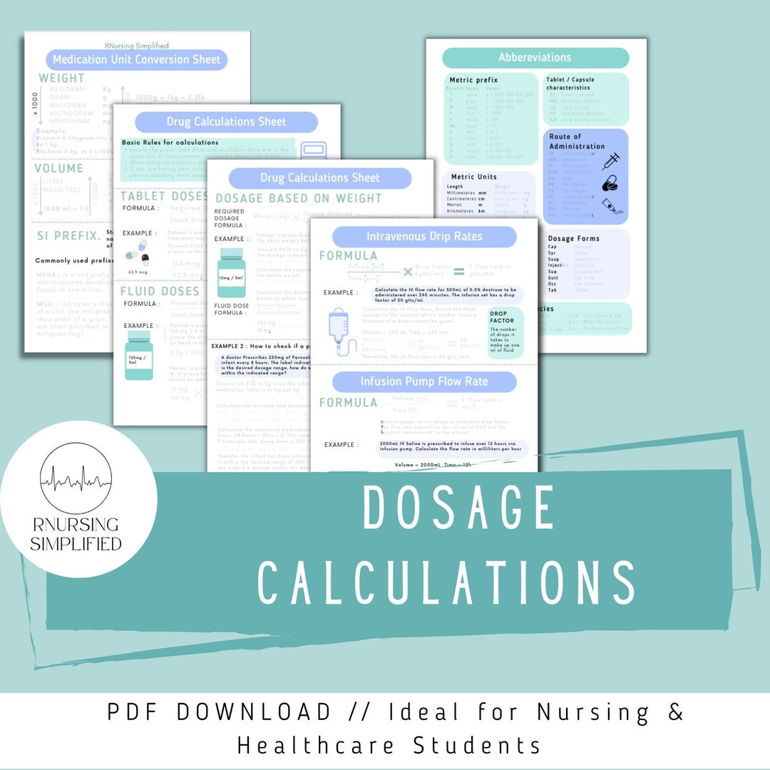 Dosage Calculation. Nursing / Medical / Study / Notes / Revision - Etsy
