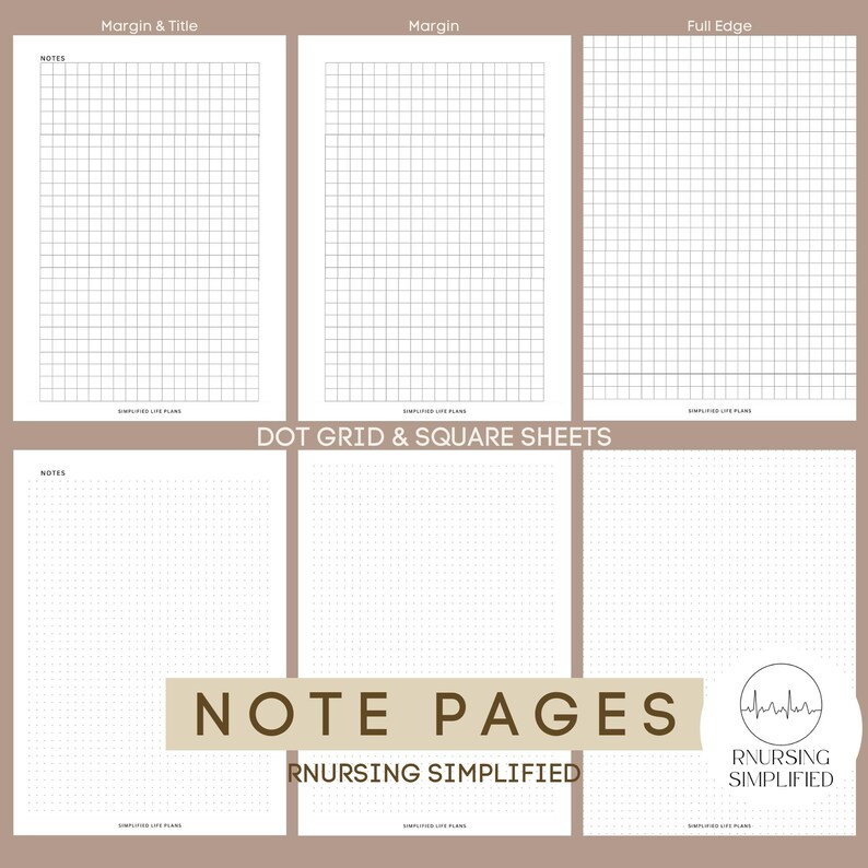 Lined, Dot, Grid Printable Template, Blank Template, Study Notes, Work ...