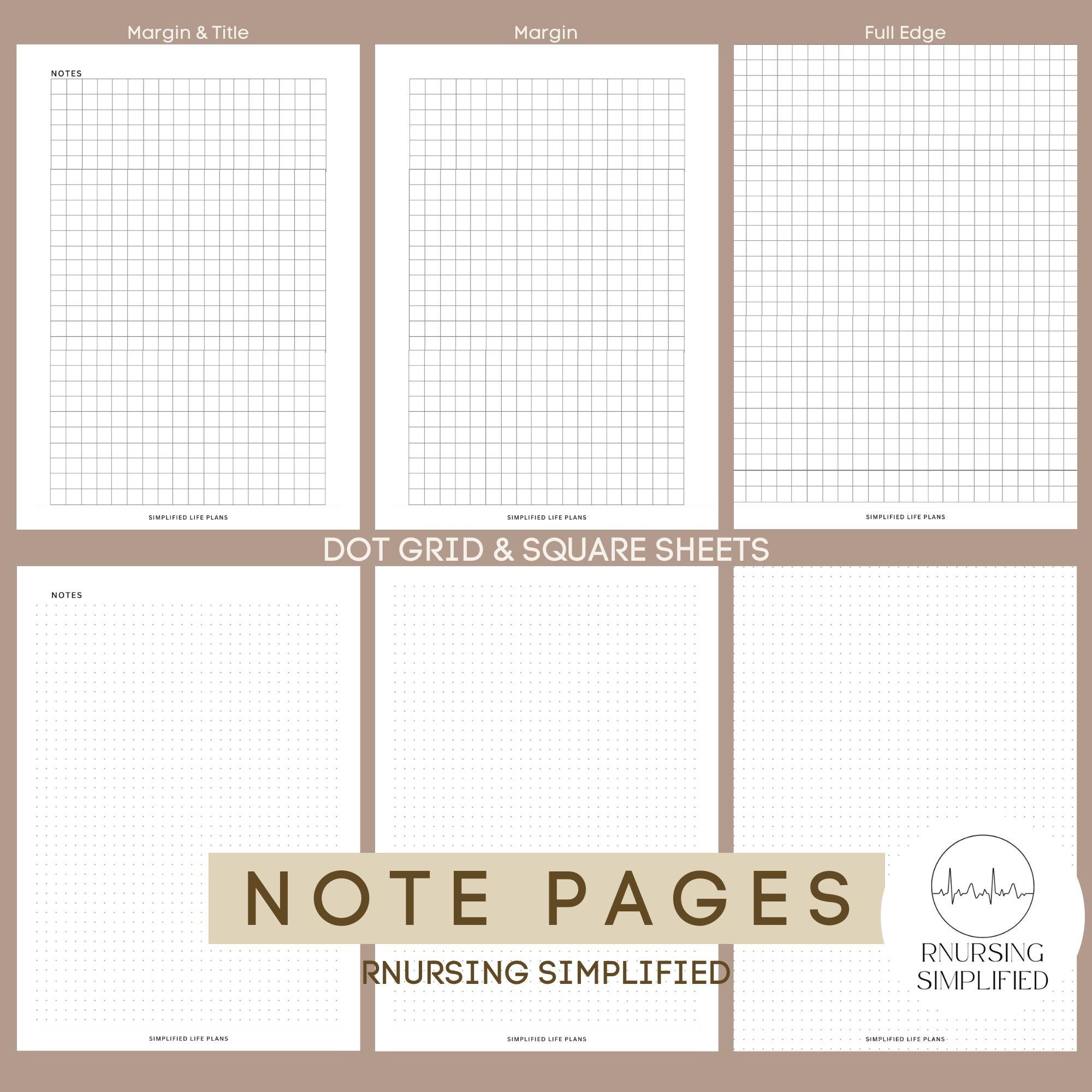 Lined, Dot, Grid Printable Template, Blank Template, Study Notes, Work ...