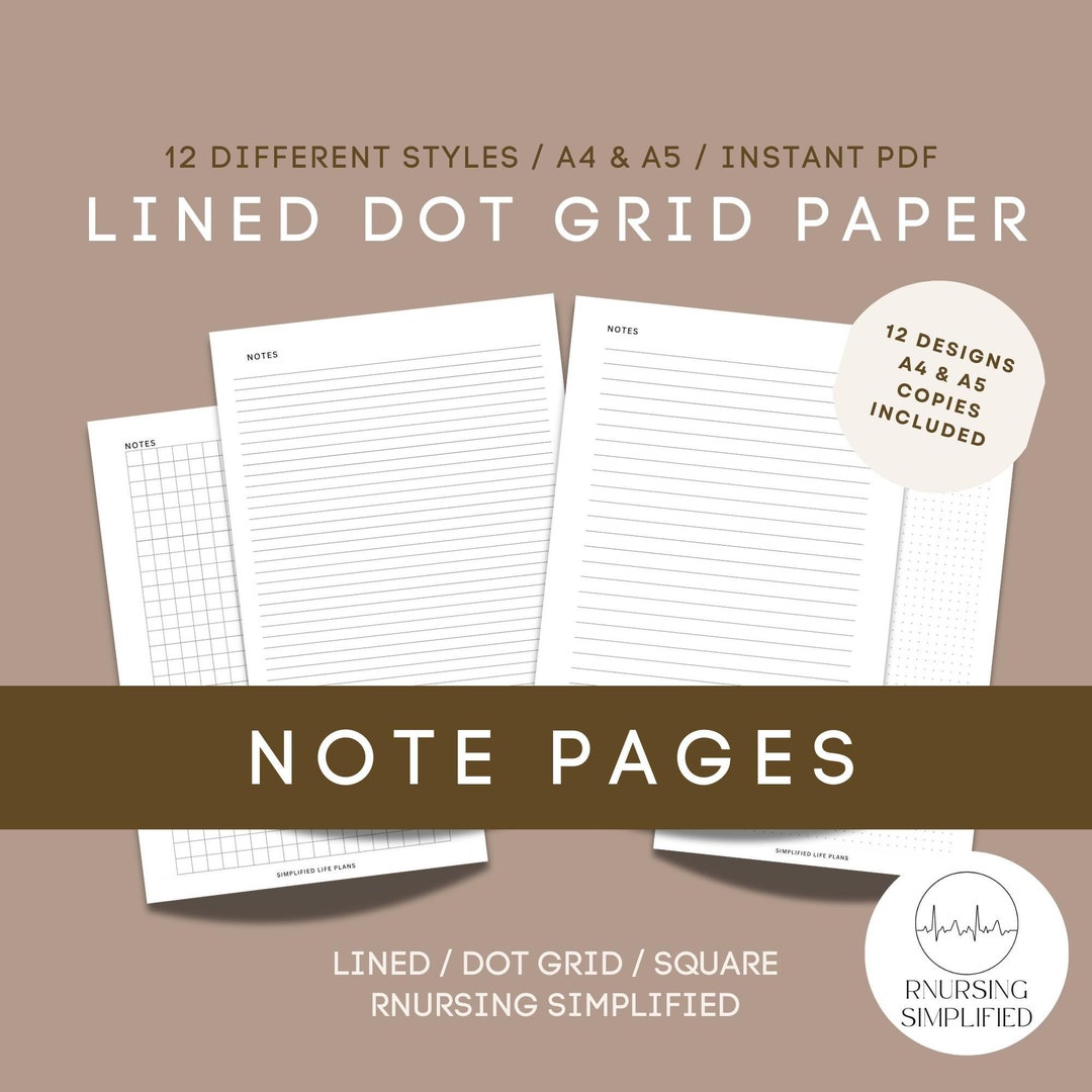 Lined, Dot, Grid Printable Template, Blank Template, Study Notes, Work ...
